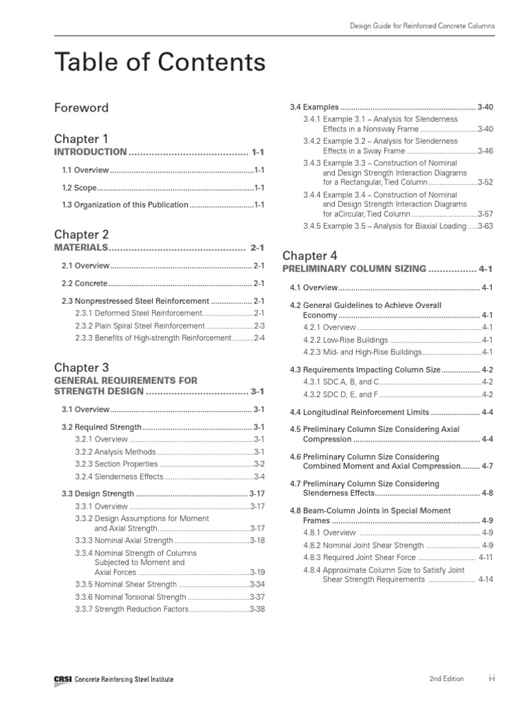 Crsi DG RC Columns 2nd Ed Toc | PDF | Column | Concrete