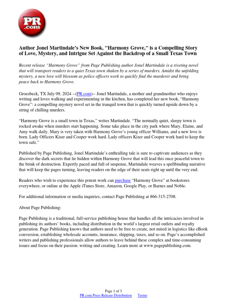 Author Jonel Martindale's New Book, "Harmony Grove," Is A Compelling ...