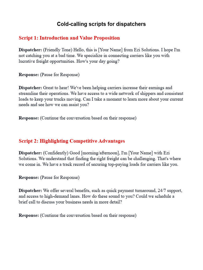 Cold Calling Scripts For Dispatchers | PDF | Business