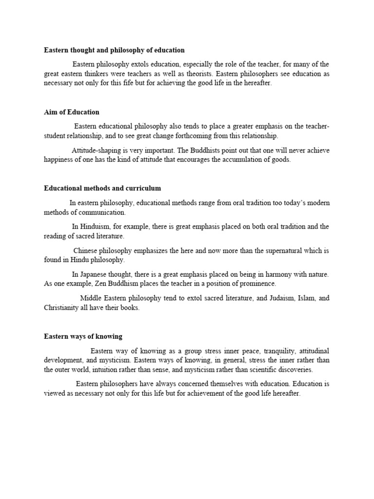 Eastern Thought and Philosophy of Education | PDF | Science | Eastern ...