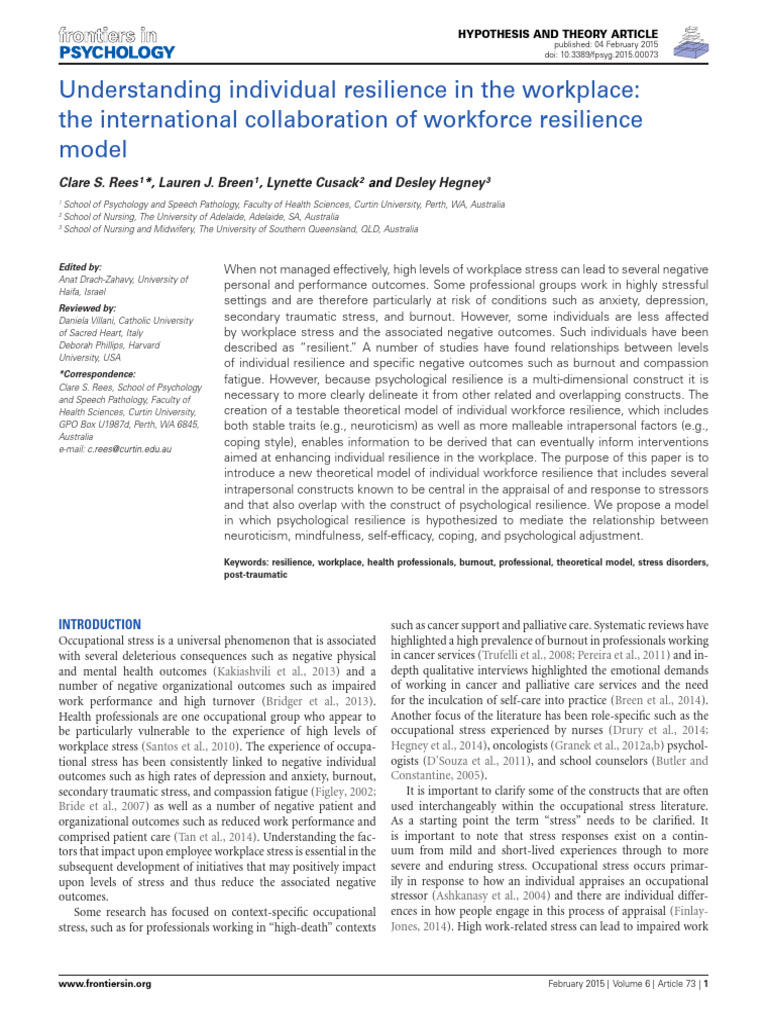 Understanding Individual Resilience in The Workplace - The International Collaboration of ...
