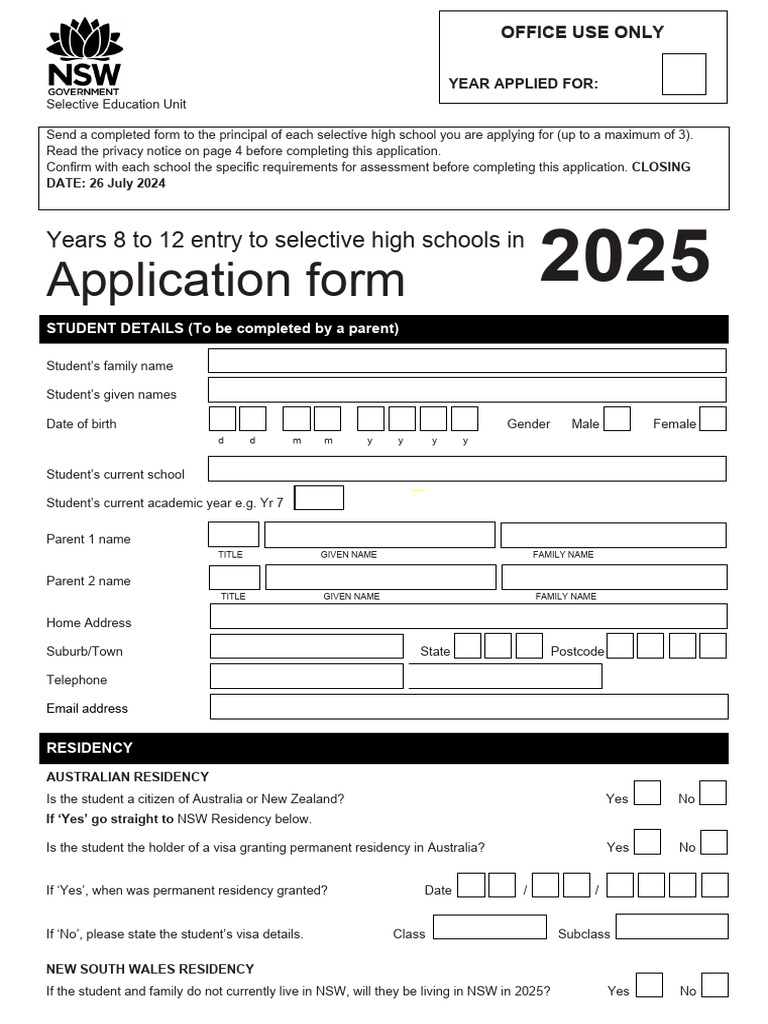 2025 Selective HS Application - Form | PDF | Information