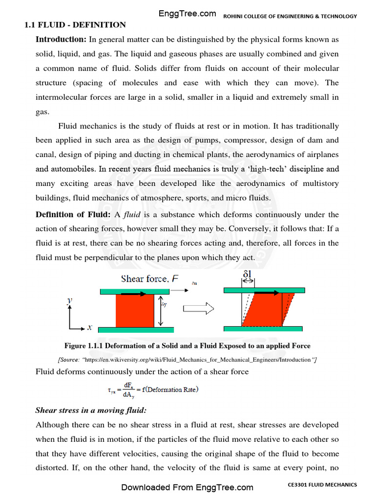 CE3301 Fluid Mechanics Lecture Notes 1 | PDF | Buoyancy | Viscosity