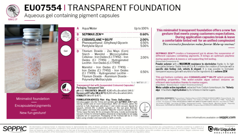 EU07554 - TRANSPARENT FOUNDATION - Aqueous Gel Containing Pigment ...