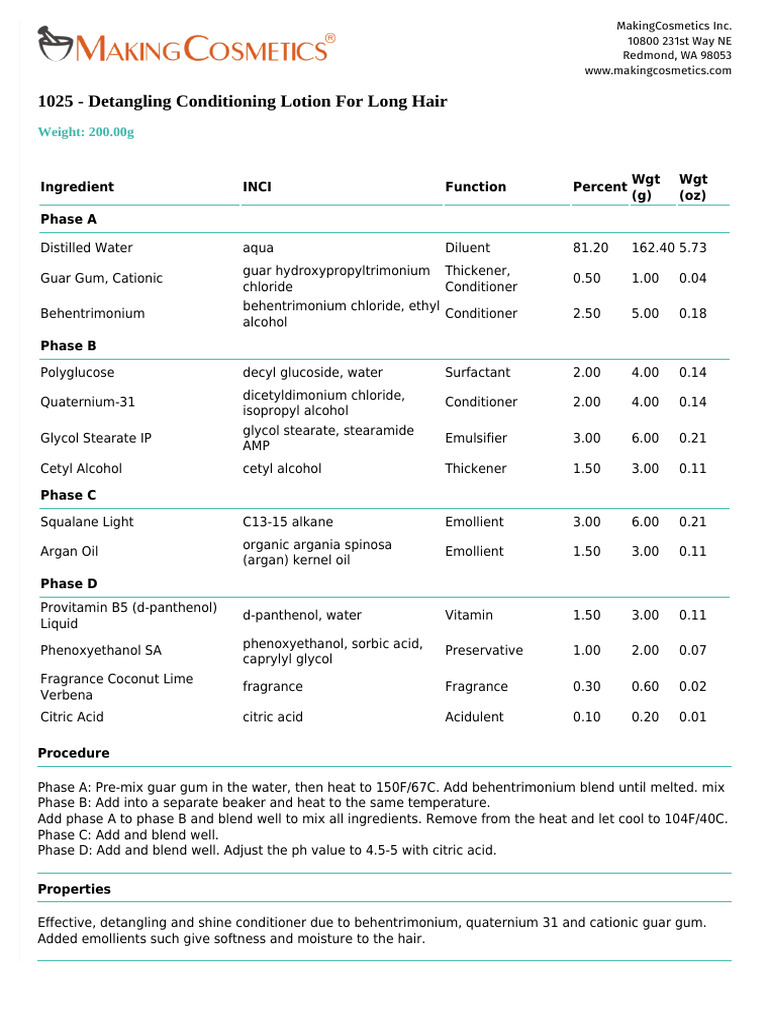 formula-1025-Detangling-Conditioning-Lotion-Long-Hair | PDF | Chemical ...