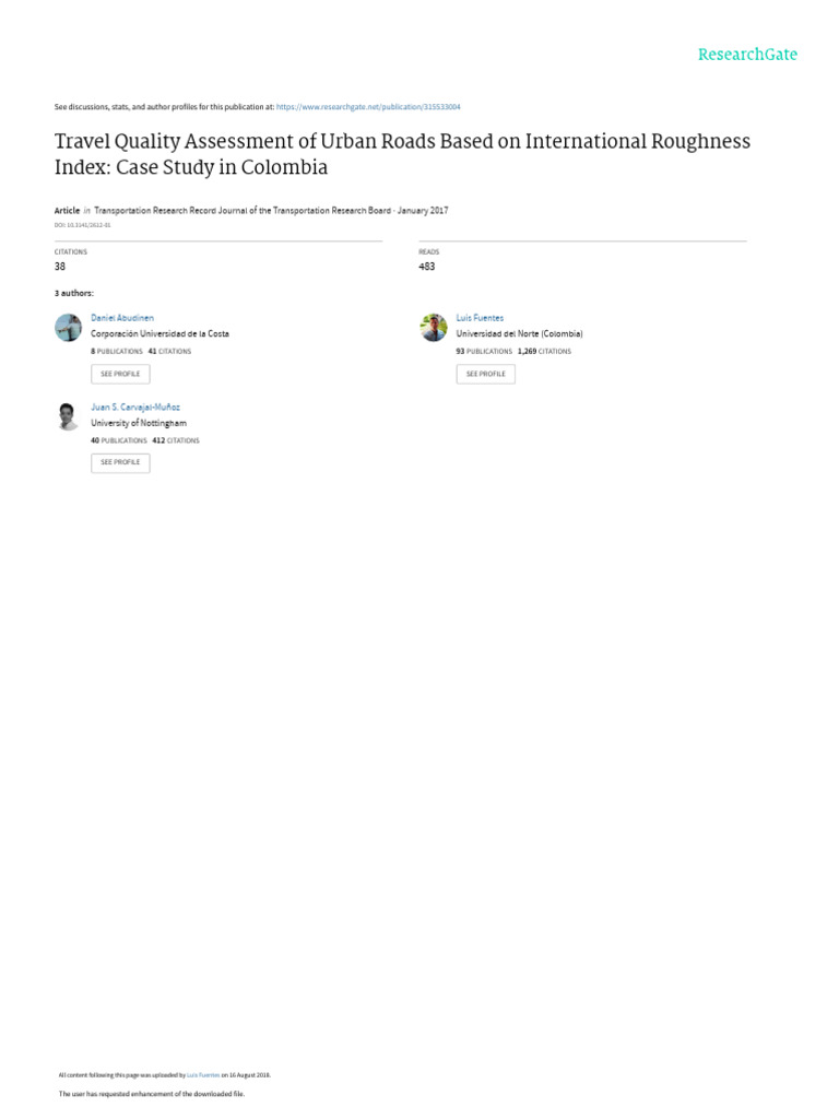 Travel Quality Assessment of Urban Roads Based On International ...