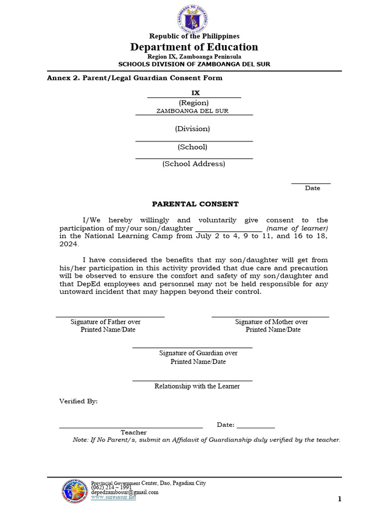 Annex 2 - Parent-Legal Guardian Consent Form | PDF