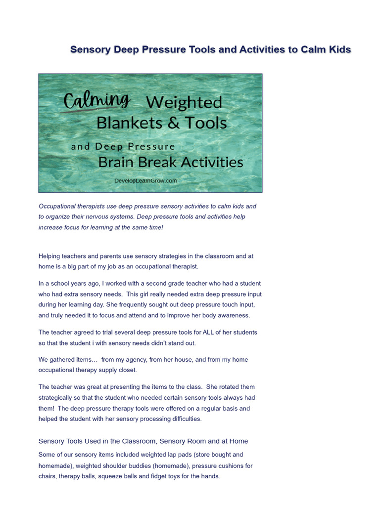 Sensory Deep Pressure Tools and Activities to Calm Kids - 1 | Download ...