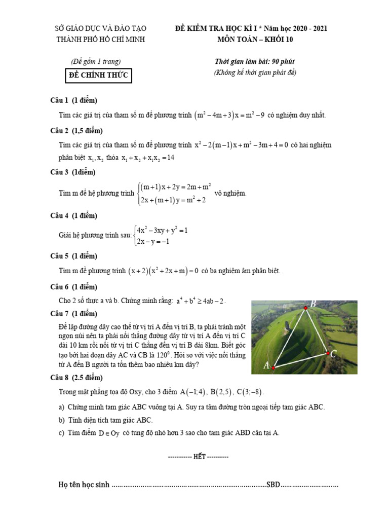 De Thi hk1 Toan 10 1 | PDF