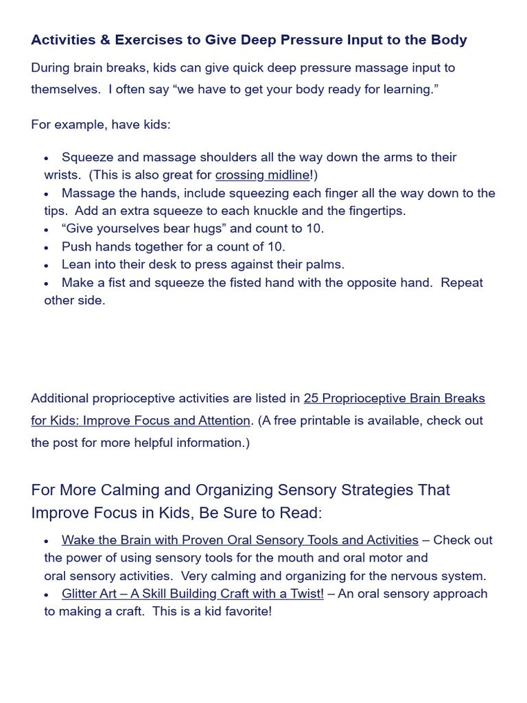 Sensory Deep Pressure Tools and Activities To Calm Kids - 3 | PDF