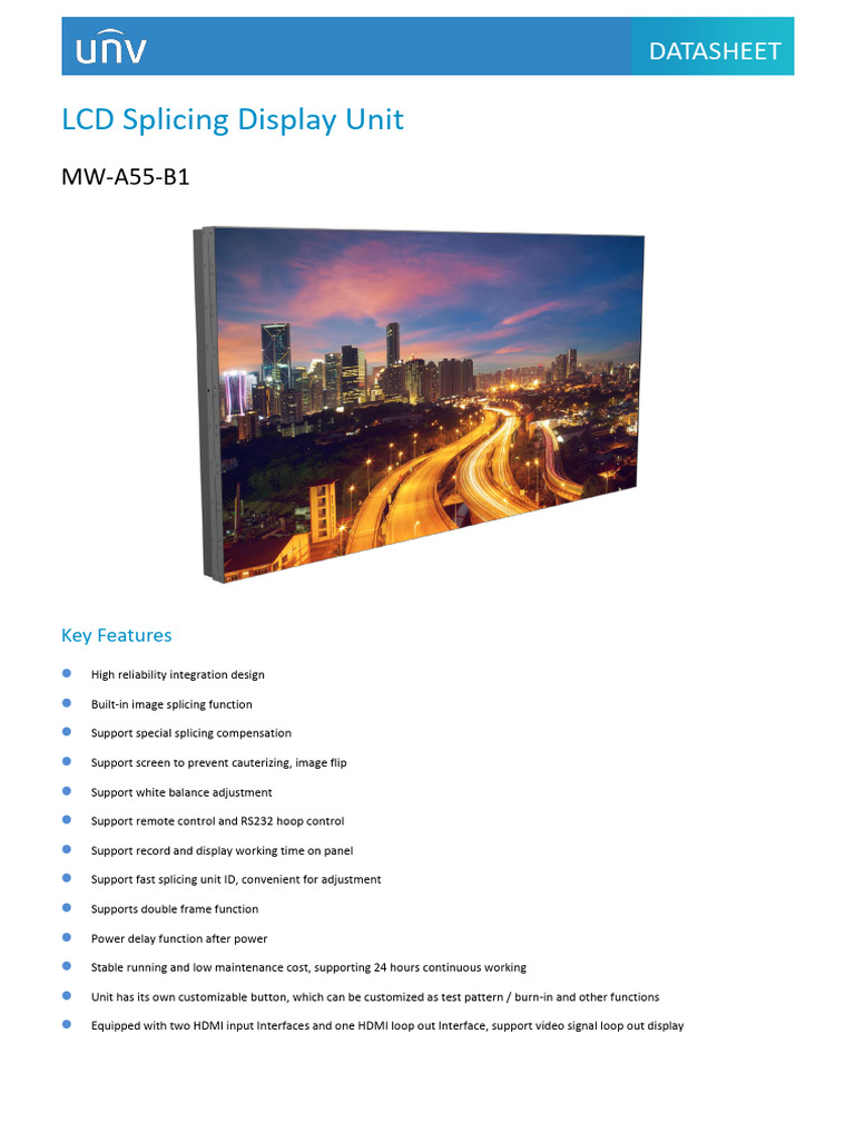 UNV MW-A55-B1 LCD Splicing Display Unit V2.2 | PDF | Liquid Crystal ...