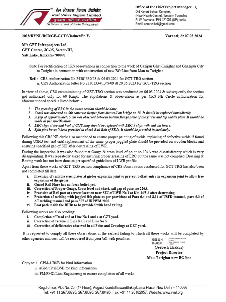 Rvnl Letter for Gpt Crs 2 | PDF