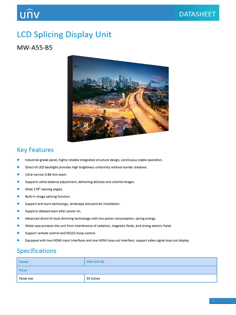 UNV MW-A55-B5 LCD Splicing Display Unit V2.0 | PDF | Hdmi | Backlight