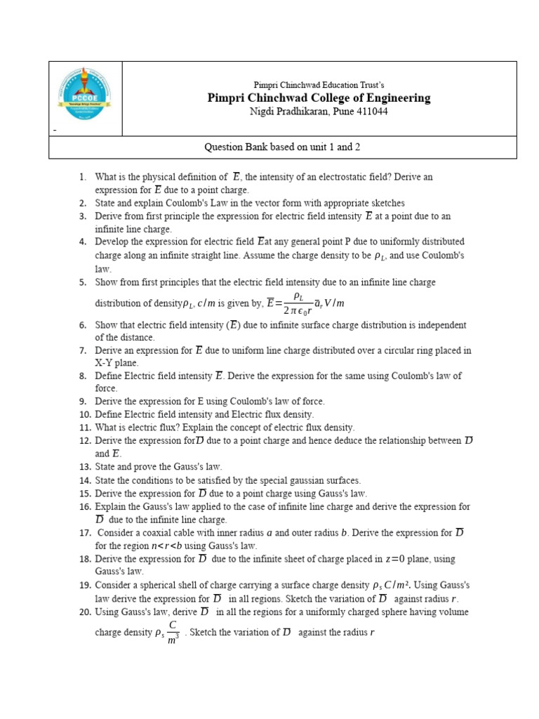 MTE Question Bank 2 Modified | PDF | Electric Field | Flux MTE Question Bank 2 Modified | PDF | Electric Field | Flux