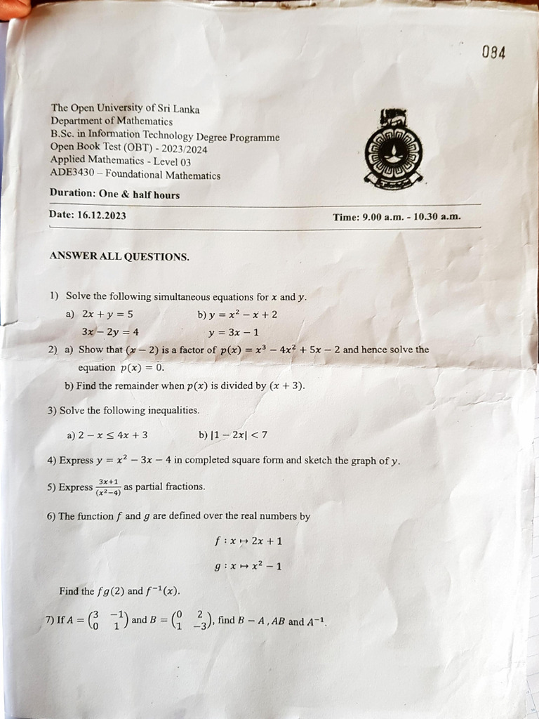 Ade3430 Cat 1 Obt 2023 2024 | PDF