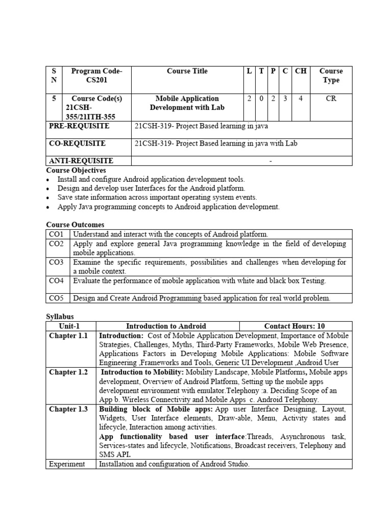 MAD 2024 With Lab - 21CSH 355 and 21ITH 355 - Updated - Syllabus | PDF | Mobile App | Android ...
