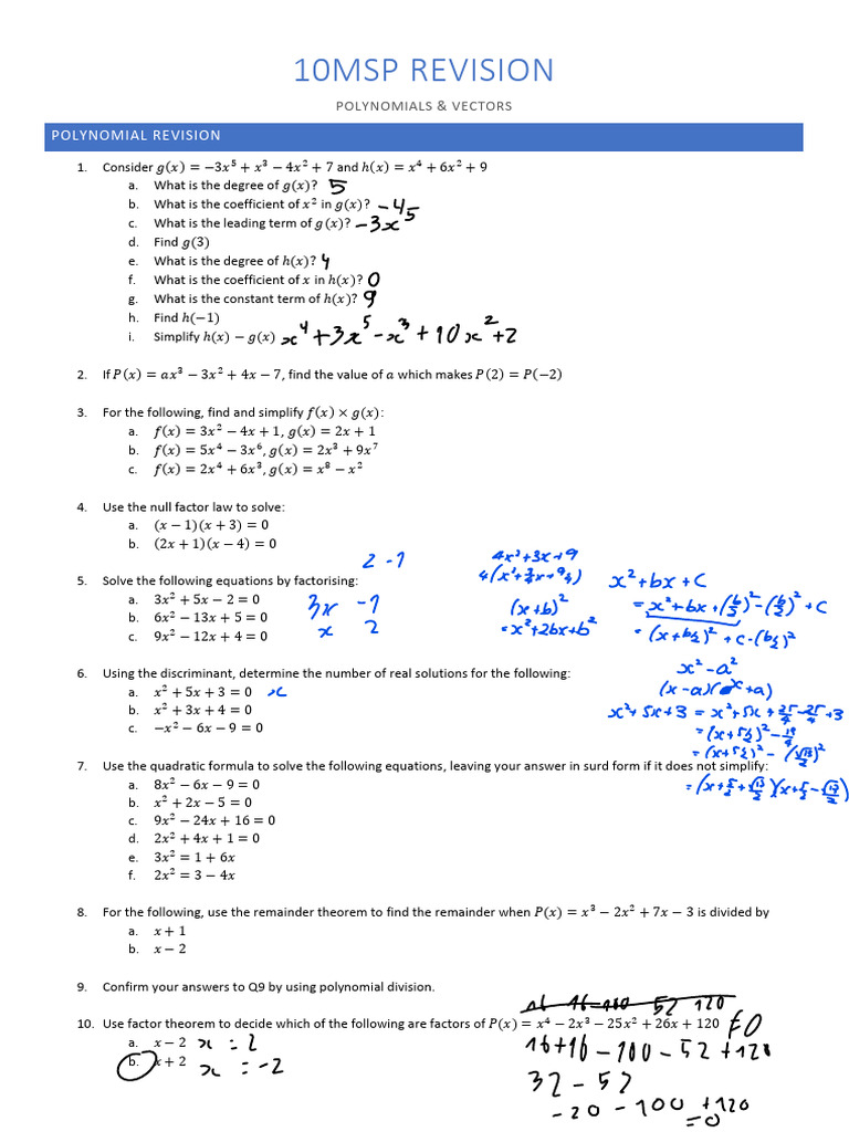 10MSP Revision | PDF | Factorization | Polynomial