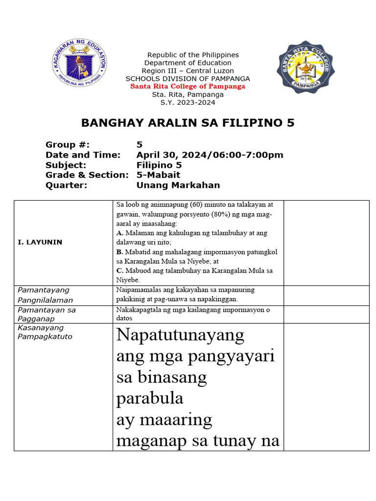 FILIPINO - Talambuhay - SDLP 2nd Year | PDF
