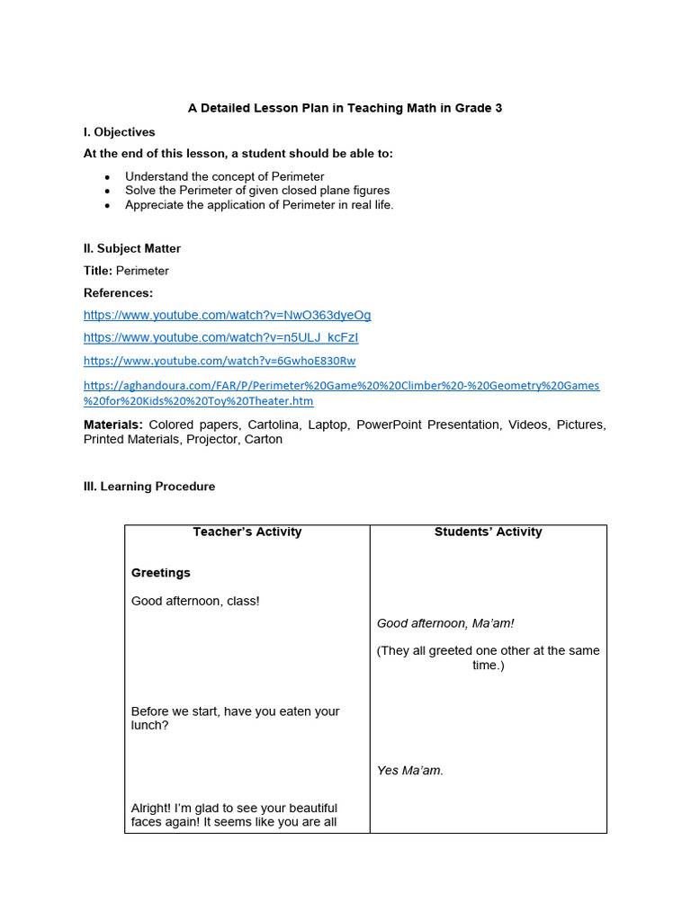 MATH_Perimeter_DLP 2nd Year | PDF | Length | Euclidean Geometry