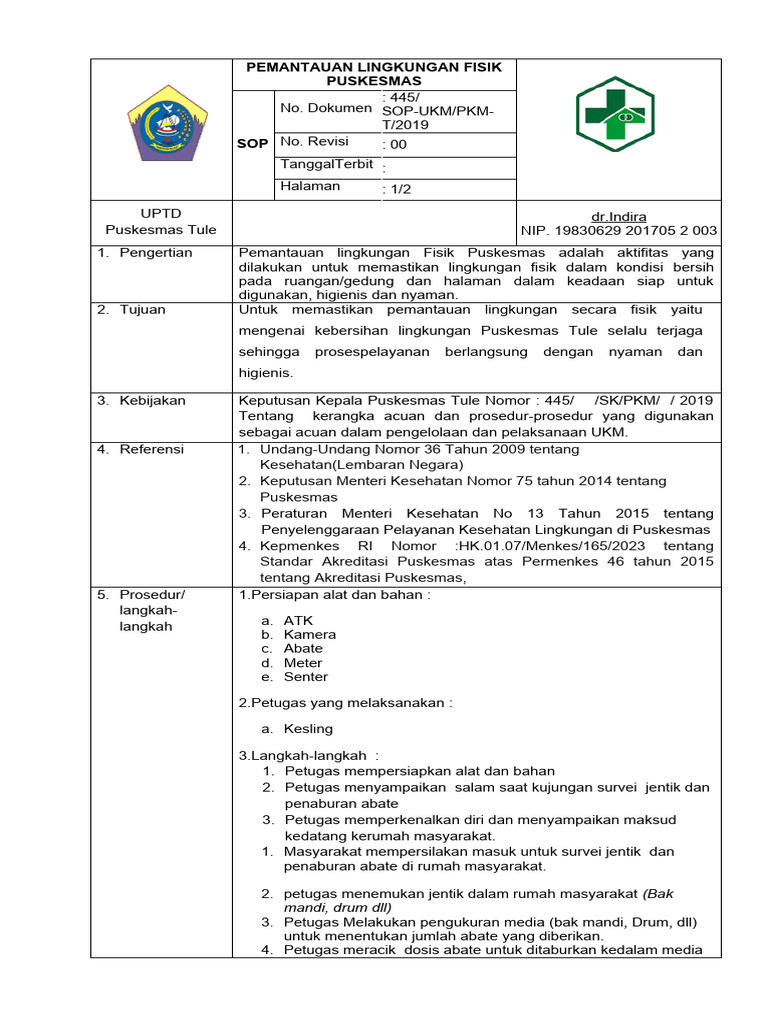 SOP Pementuan Lingkungan Fisik PKM - T | PDF