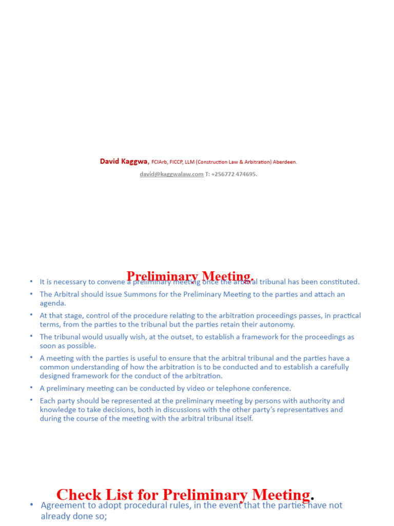 Preliminary Meeting and Hearing | PDF | Arbitral Tribunal | Arbitration