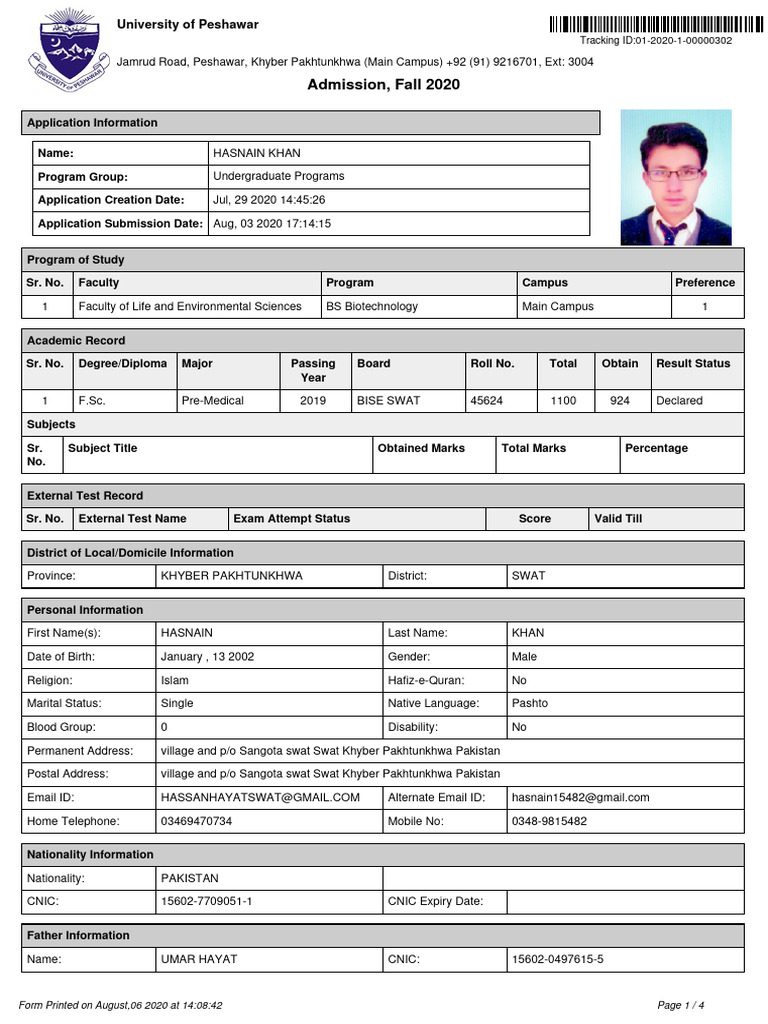 01 2020 1 00000302 Application Form | PDF | Khyber Pakhtunkhwa | Peshawar