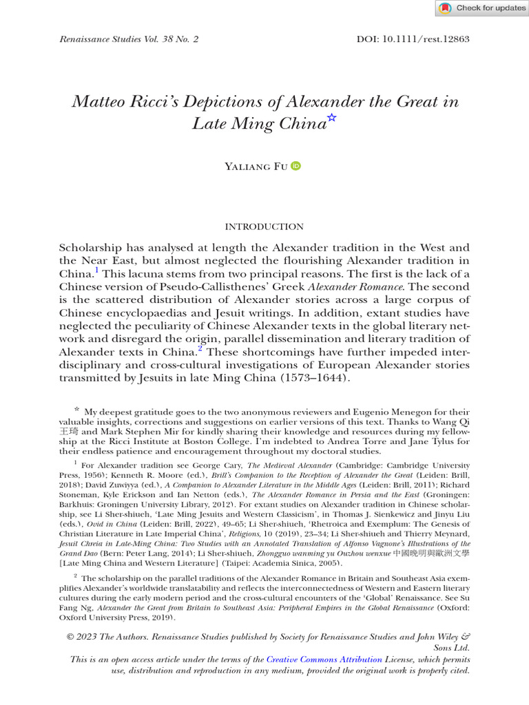 Renaissance Studies - 2023 - Fu - Matteo Ricci S Depictions of ...