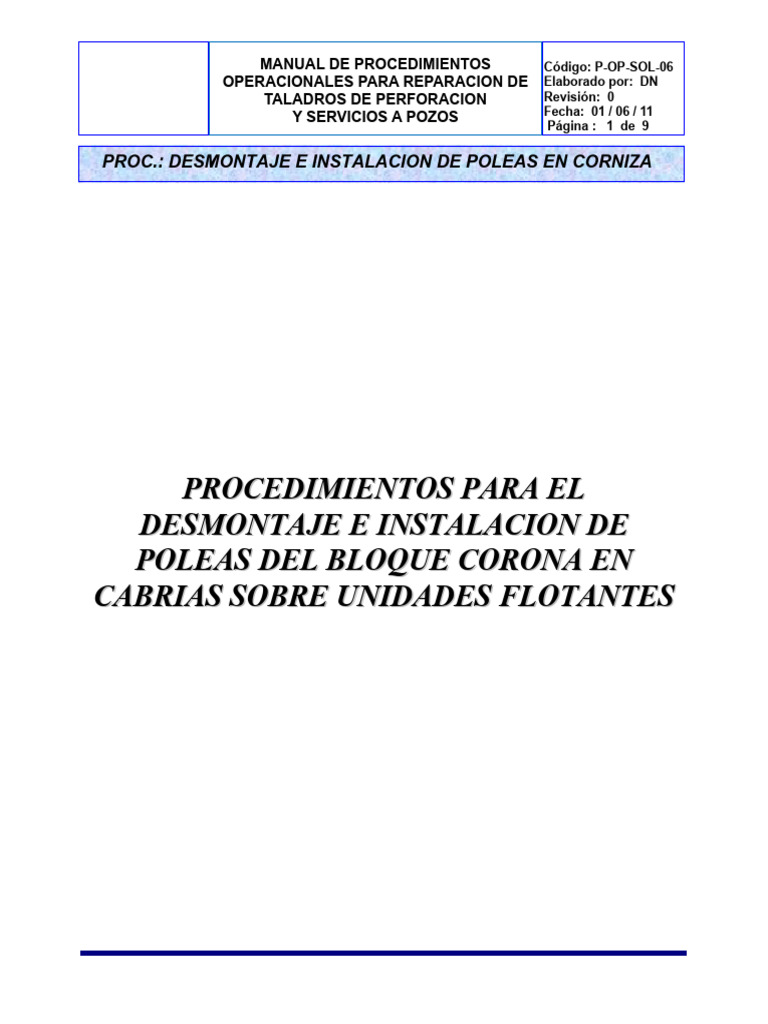 P-OP-SOL-06 Reemplazo de Poleas en Corniza Sobre Gabarra | PDF ...