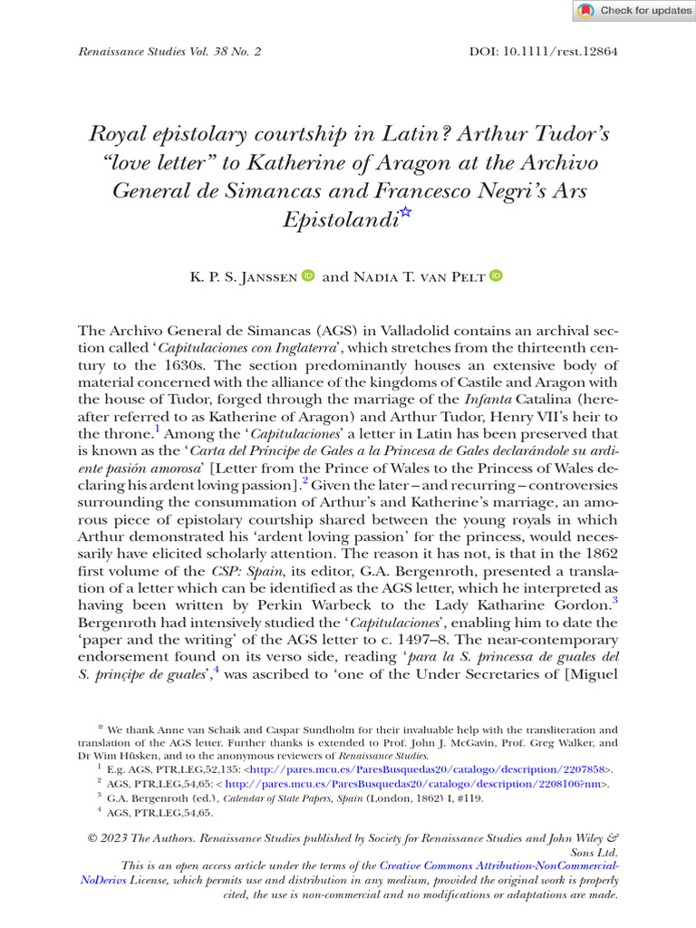 Renaissance Studies - 2023 - Janssen - Royal Epistolary Courtship in ...