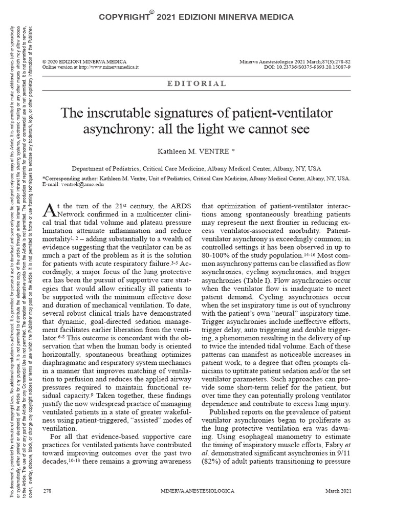 The inscrutable signatures of patient-ventilator asynchrony 2021 | PDF | Breathing | Copyright