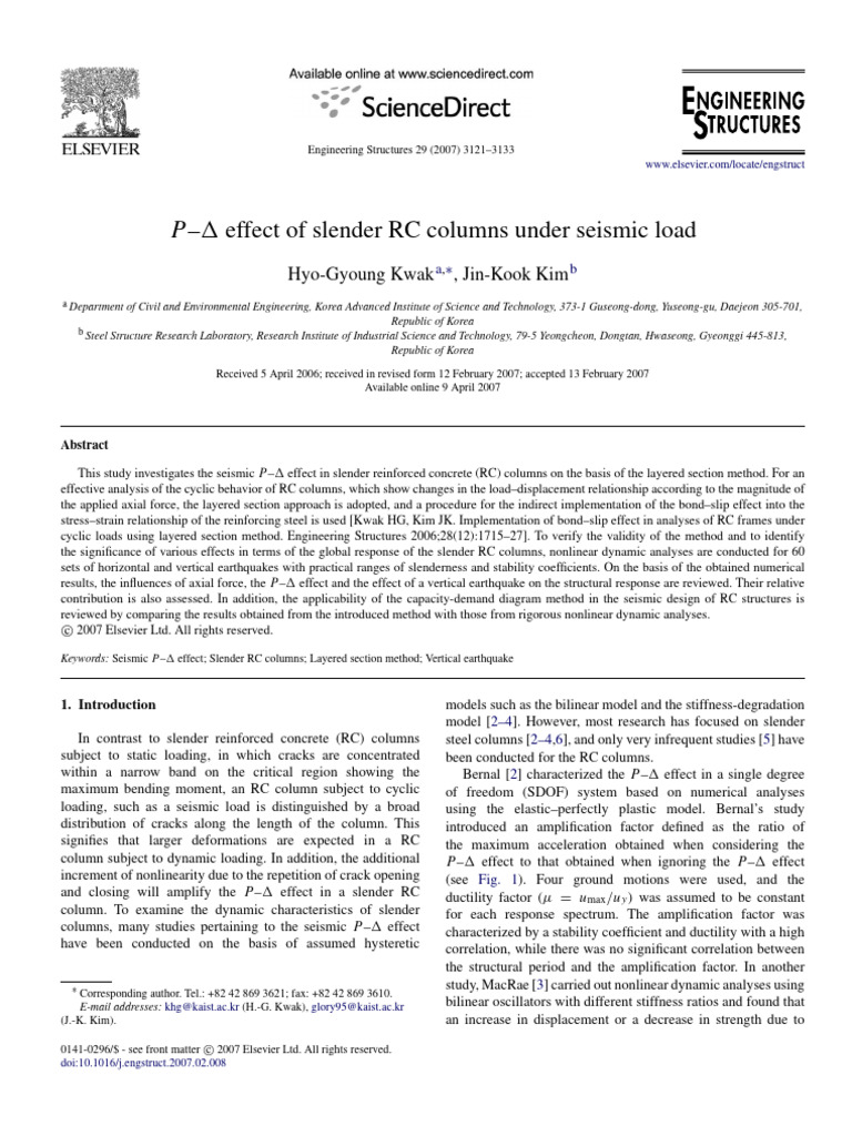 2007 Kwak & Kim - P-Delta Effect of Slender RC Columns Under Seismic ...