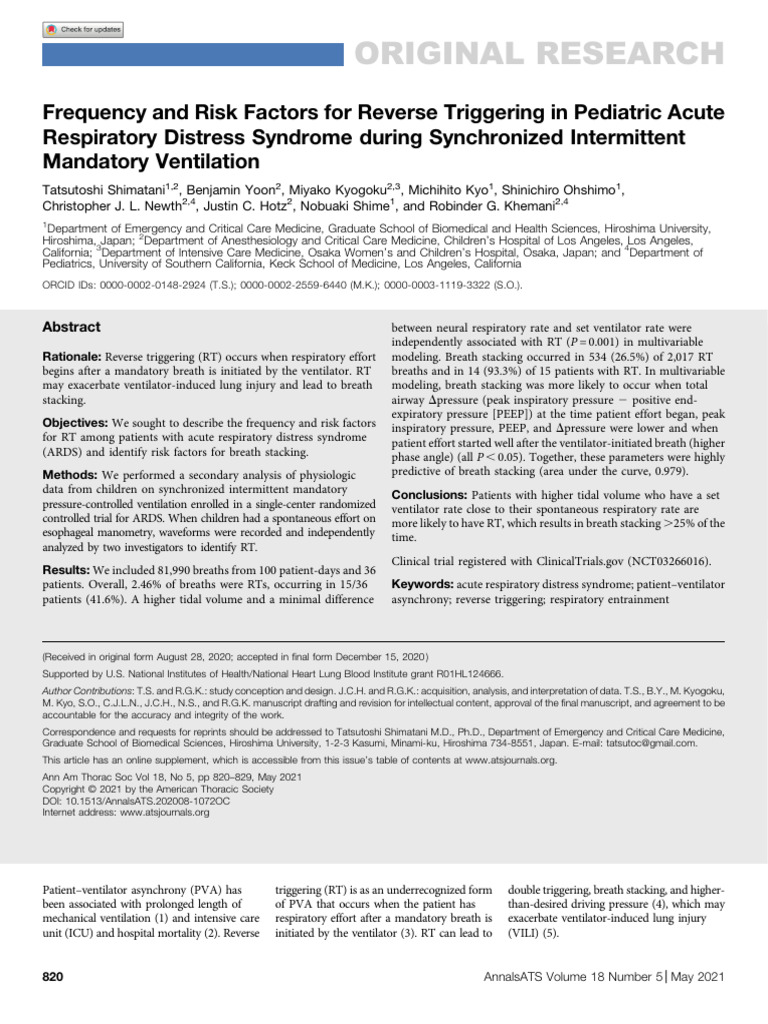 Reverse Triggering in Pediatric 2021 | PDF | Breathing | Clinical Medicine