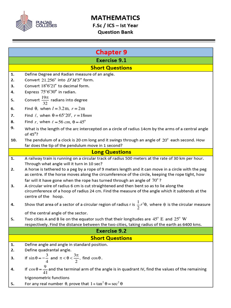 Part 1 Imp (Chaps 9-14) | PDF | Triangle | Trigonometric Functions