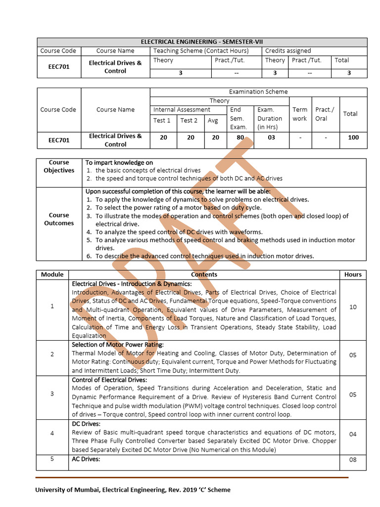 Electric Drives and Control Syllabus | PDF | Electric Motor | Electric Power