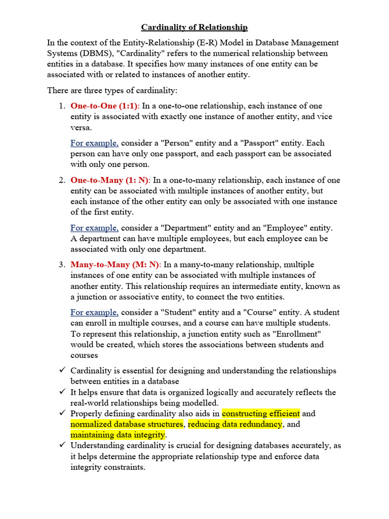 Cardinality and Degree of Reletionship | PDF | Databases | Information ...