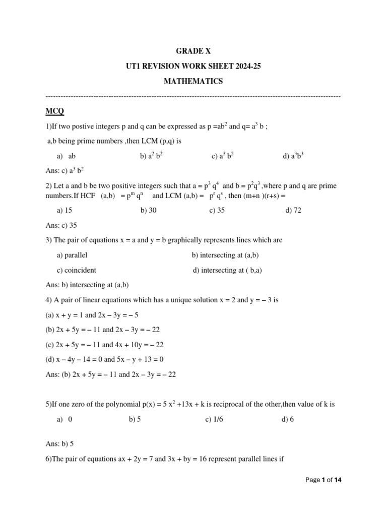 Ut 1 - Revision Sheet 2049 | PDF | Equations | Polynomial