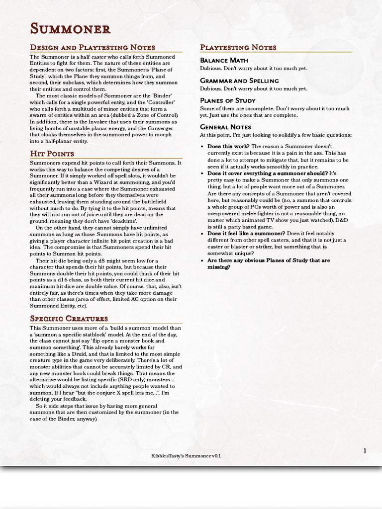 KibblesTasty's Summoner Overview | PDF | D20 System | Gary Gygax Games