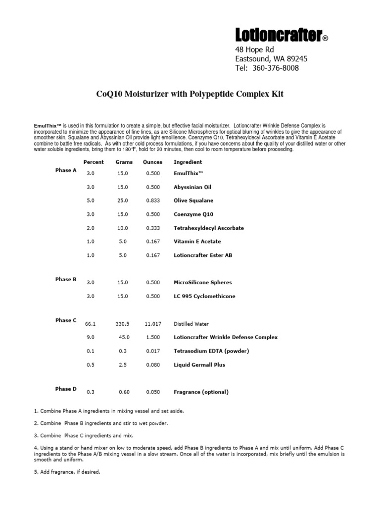 CoQ10 Moisturizer With Polypeptide Complex | PDF | Chemical Substances