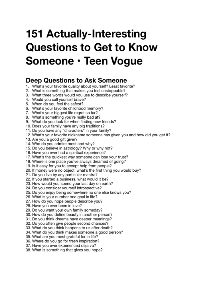 151 Actually-Interesting Questions To Get To Know Someone - Teen Vogue ...