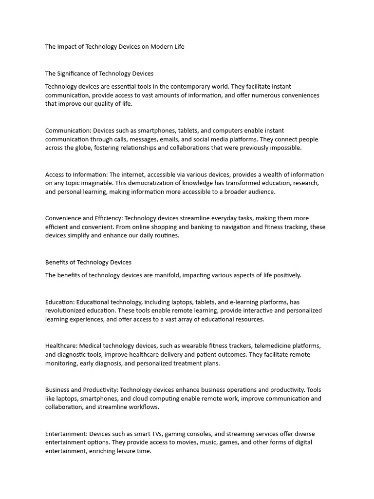 Technology Devices' Impact on Life | PDF | Educational Technology ...