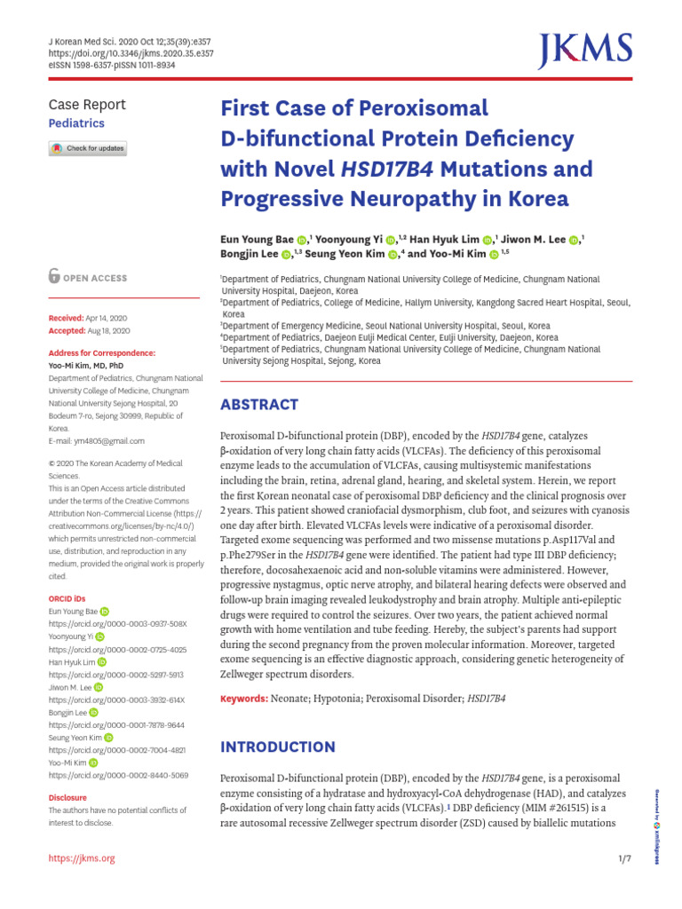 Bae Et Al. - 2020 - First Case of Peroxisomal D-Bifunctional Protein D ...