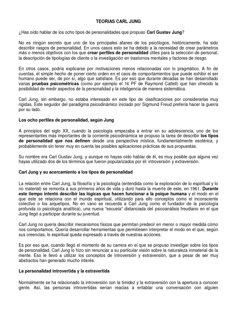 Teorias Carl Jung 1 | PDF | Carl Jung | Mente inconsciente