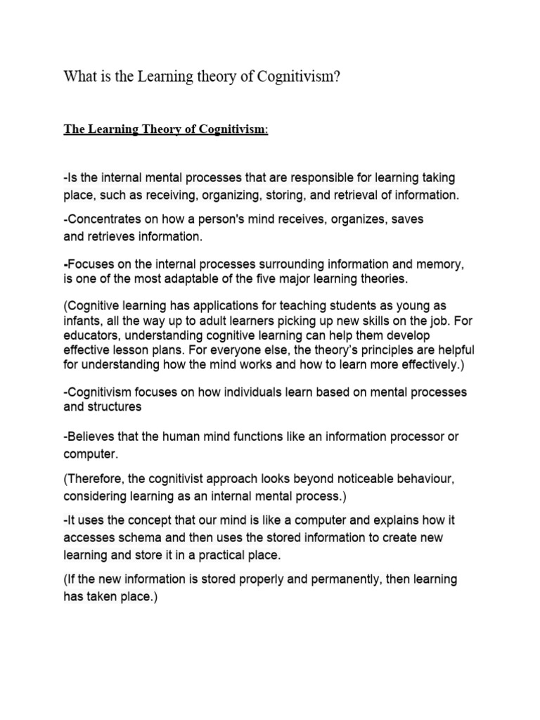 What Is The Learning Theory of Cognitivism | PDF | Learning | Learning ...
