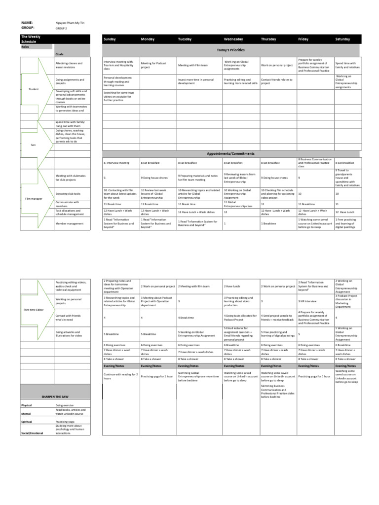 Nguyen Pham My Tin - S3802817 - Covey - S Weekly Planner + Screenshots ...