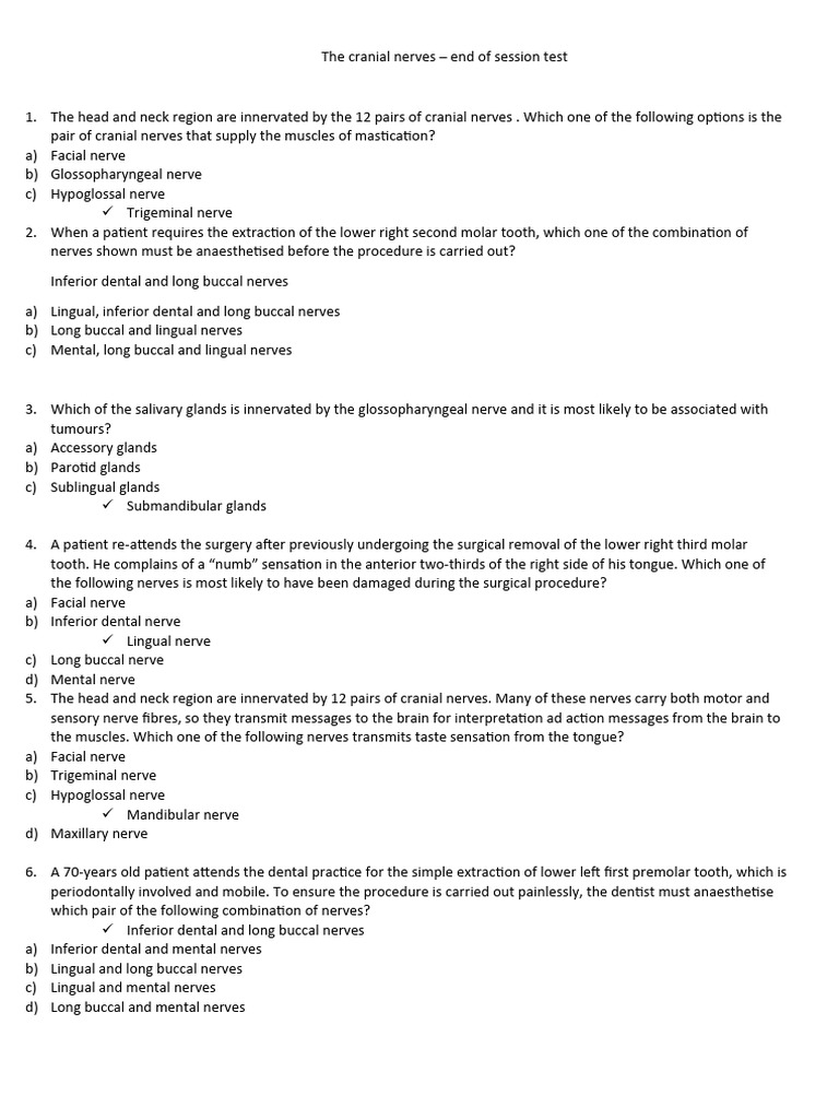 Cranial Nerve Quiz for Dentists | PDF | Tongue | Nervous System