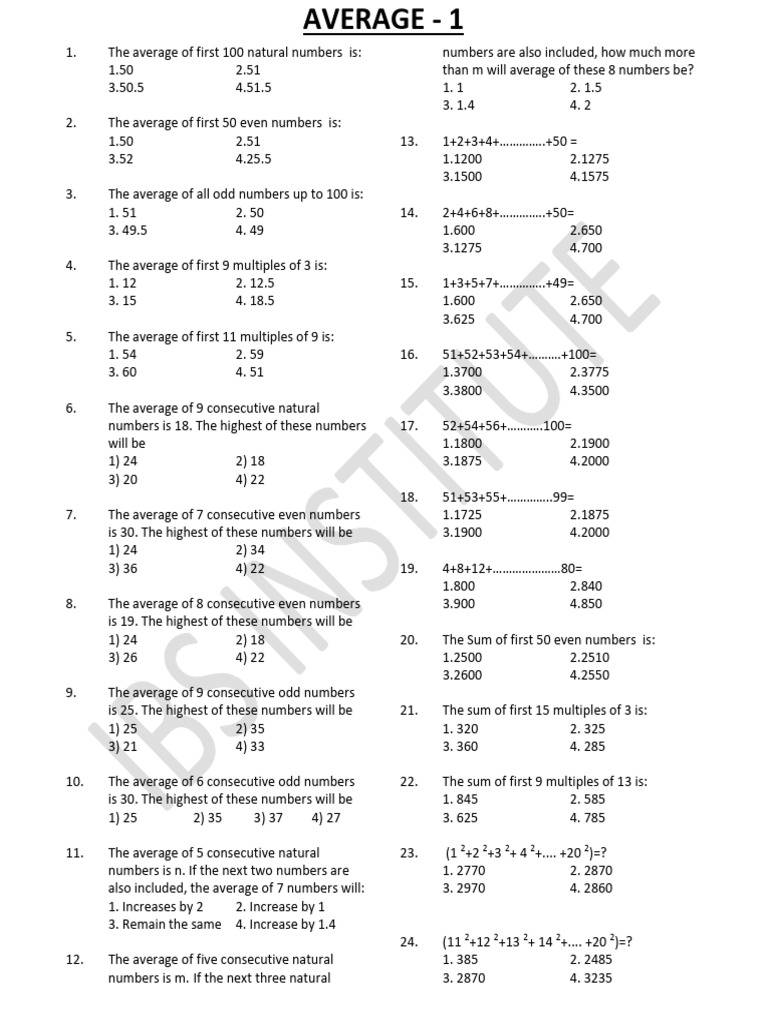 Average - 1 | PDF | Number Theory | Combinatorics