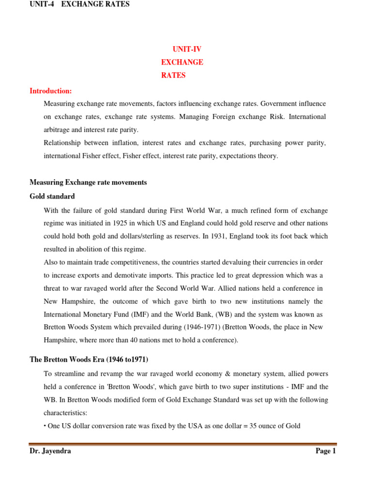 IFM, Unit-IV - Lecture Note | PDF | Financial Risk | Exchange Rate