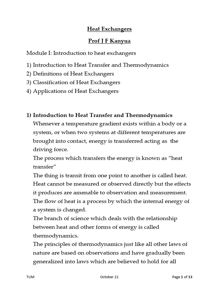 Heat Exchangers Module I | PDF | Heat Exchanger | Heat