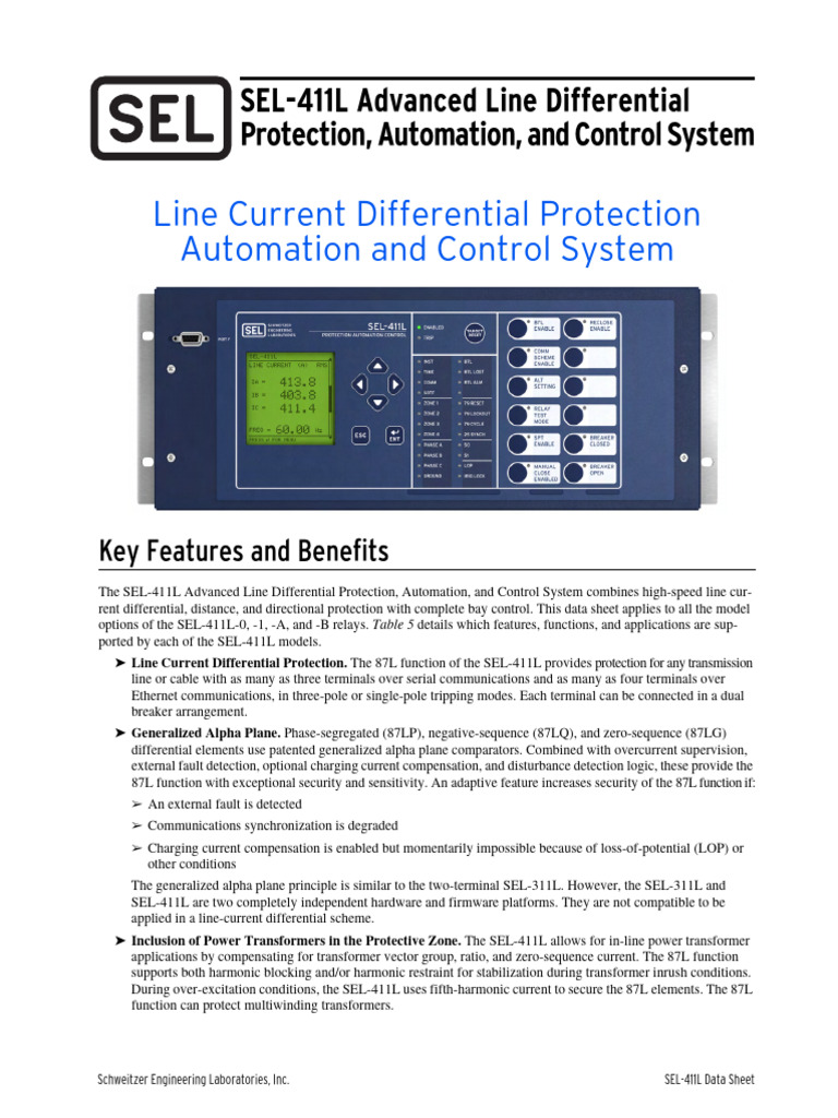 Sel 411L - DS - 20240509 | PDF | Relay | Electrical Engineering