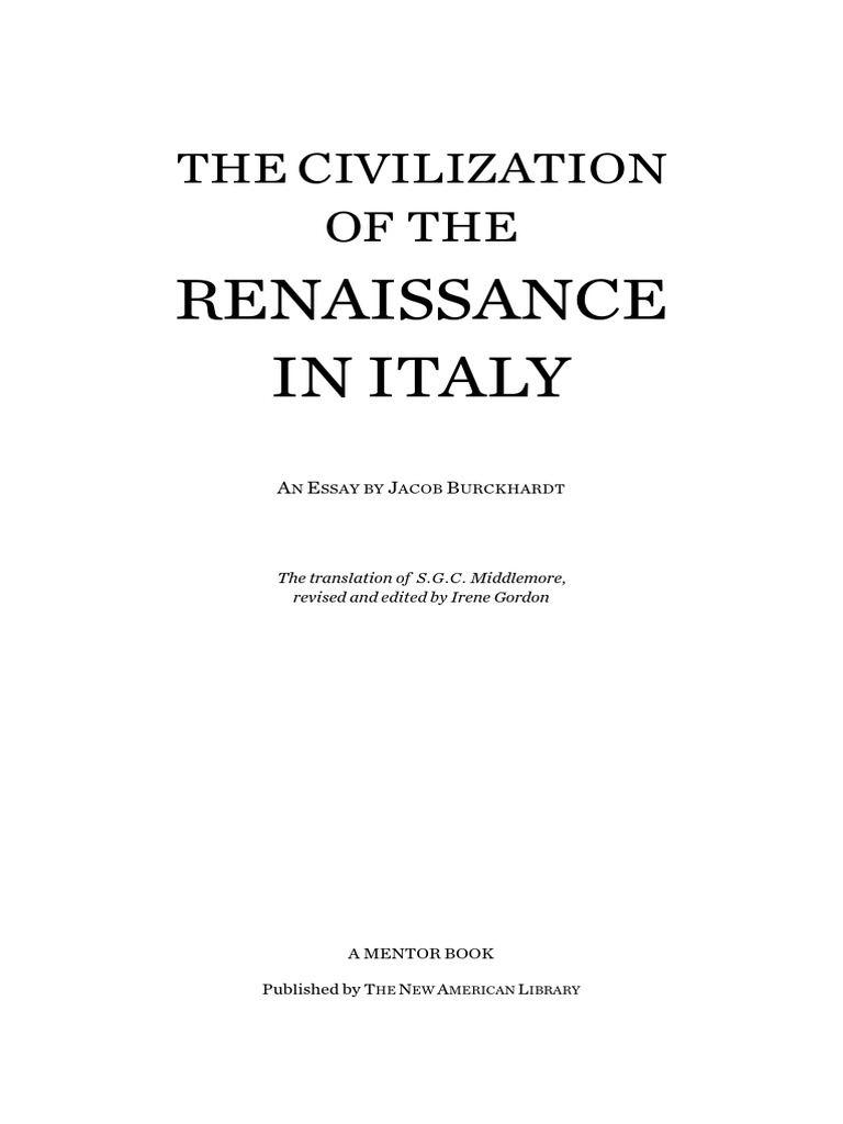 Jacob Burckhardt - The Civilization of The Renaissance in Italy | PDF ...